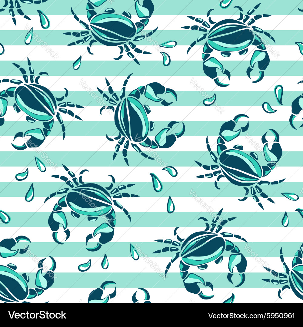 Striped Crab Pattern - Blue & White Royalty Free Vector