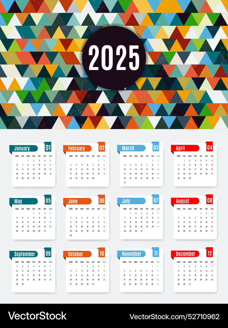 2025 calendar design geometric triangle pattern Vector Image