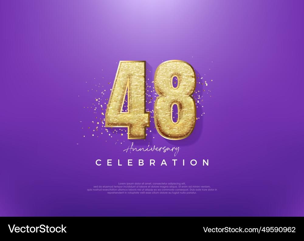 48th anniversary number with shiny gold glitter Vector Image