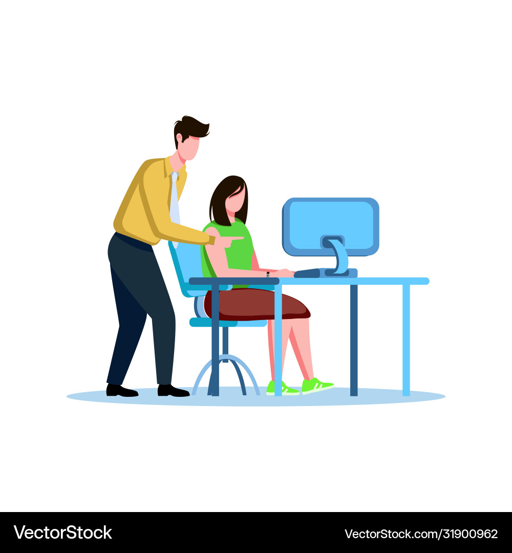 Office boss showing works to employee Royalty Free Vector