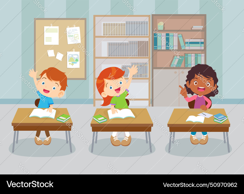 Students and teacher in classroom Royalty Free Vector Image