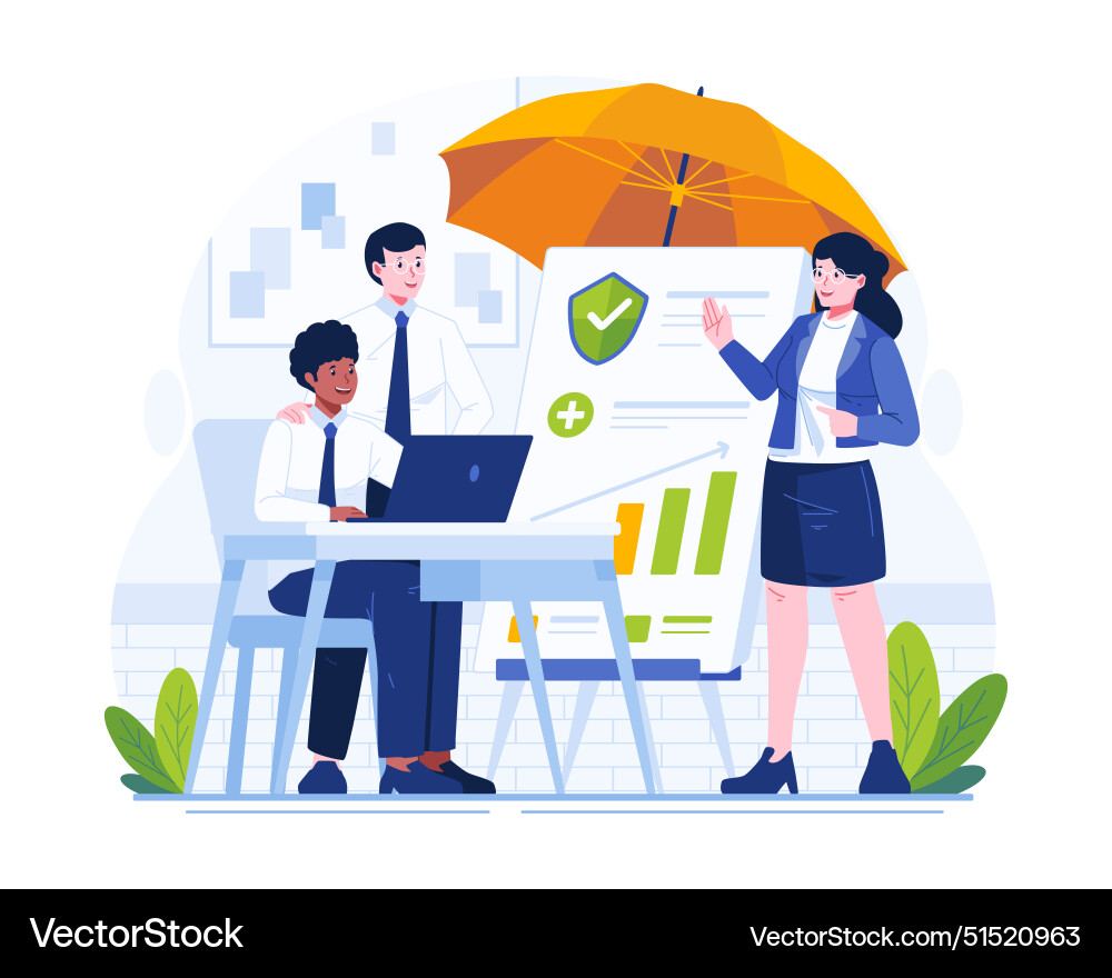 A female insurance agent giving presentation Vector Image