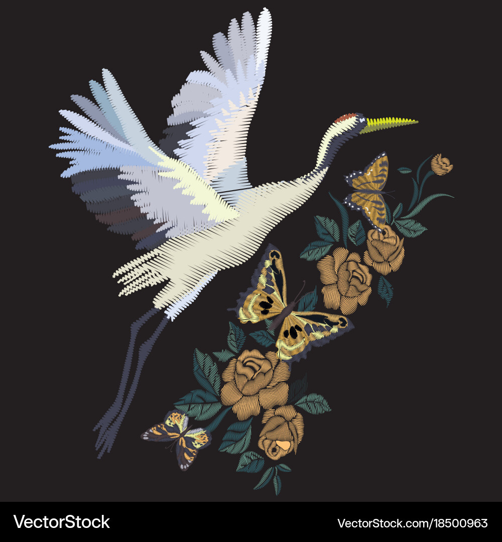 Crane embroidery Royalty Free Vector Image - VectorStock