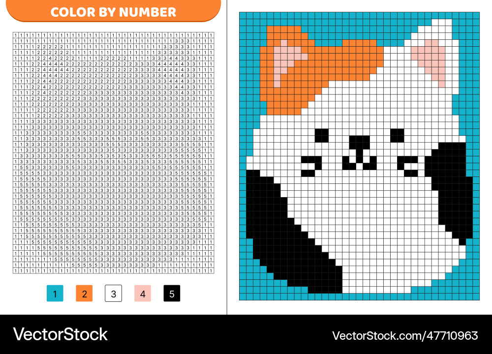 Cute Cat Color by Number Pixel Art Royalty Free Vector Image