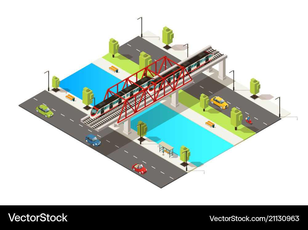 Isometric colorful railway transportation concept Vector Image