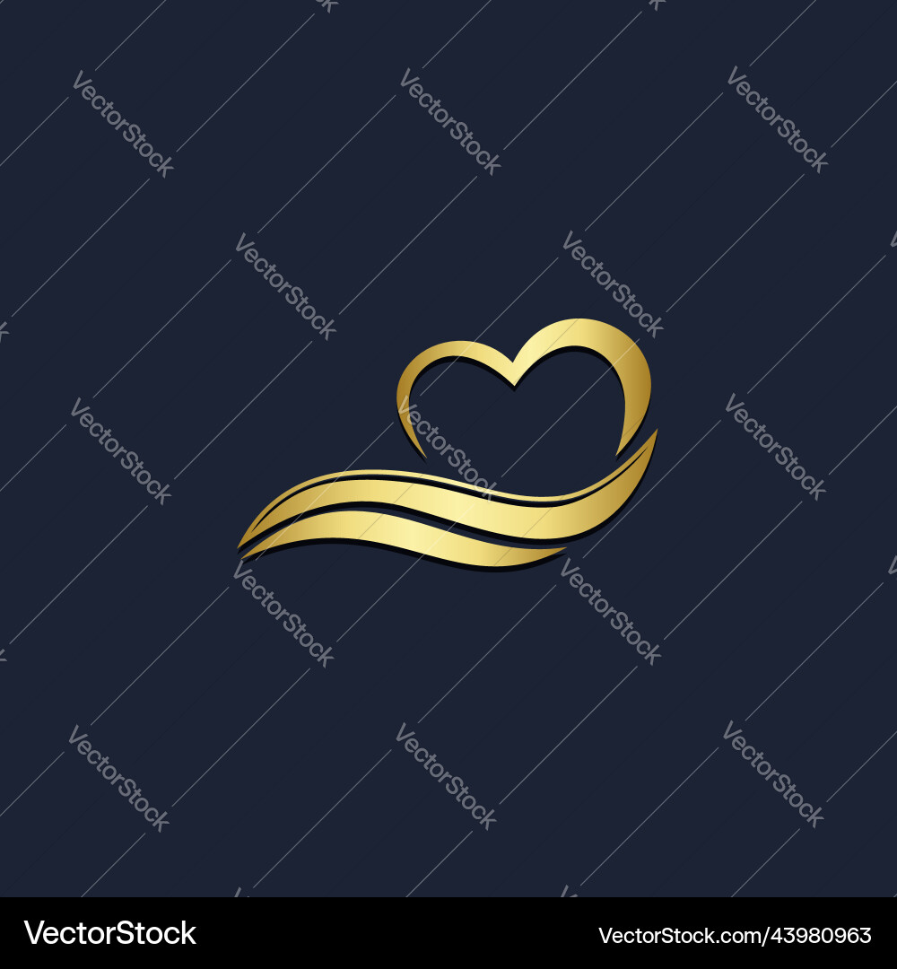 Love heart wave valentine gold logo Royalty Free Vector