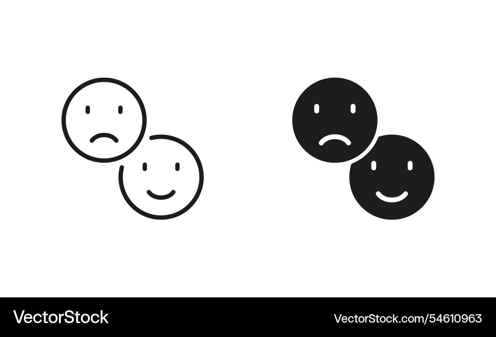 Negative and positive emoji line silhouette Vector Image