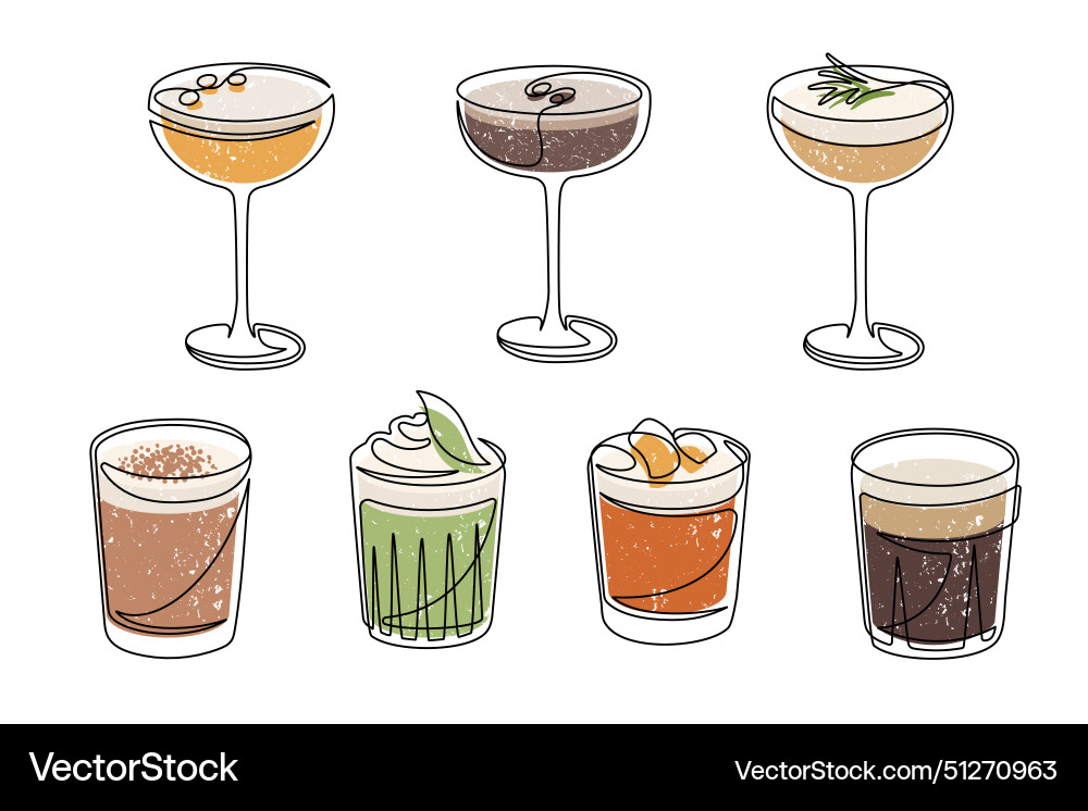 Outline drawing of alcoholic cocktail drinks Vector Image