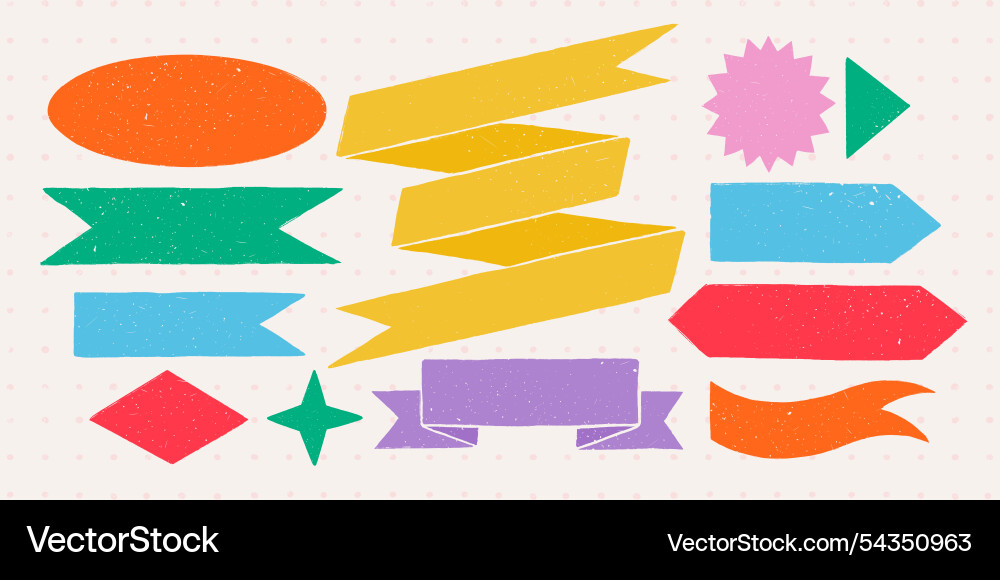 Retro ribbon banners and shapes in rough rustic Vector Image