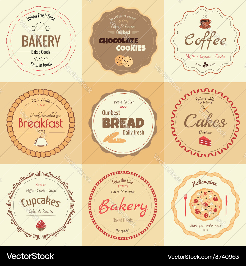 Set of 9 circle bakery labels Royalty Free Vector Image