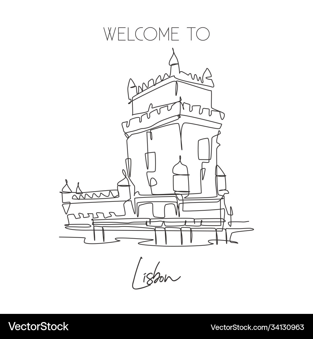 Single continuous line drawing belem tower Vector Image