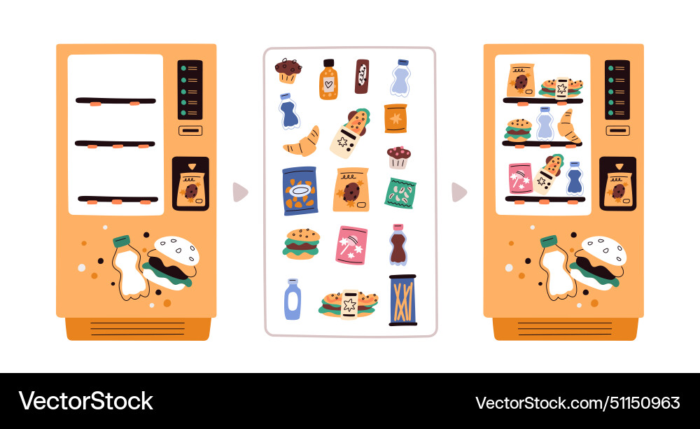 Vending machine with snack food selling equipment Vector Image