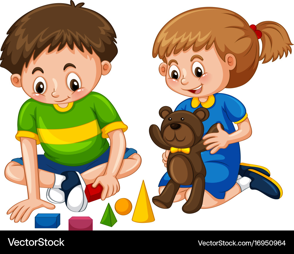 Boy and girl play toys Royalty Free Vector Image