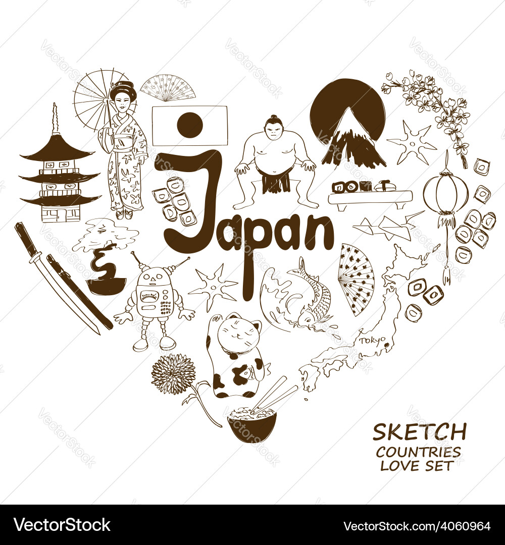 Japanese symbols in heart shape concept Royalty Free Vector