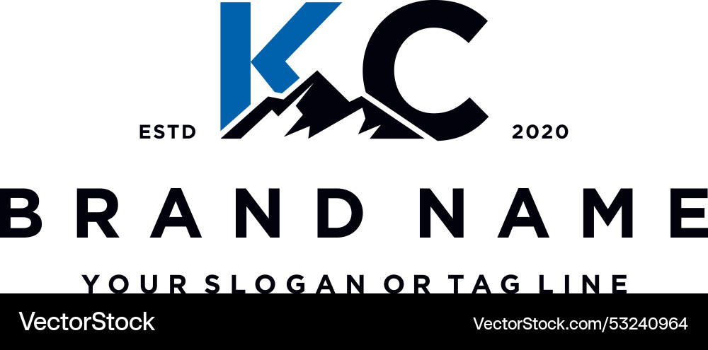 Letter kc mountain logo design Royalty Free Vector Image