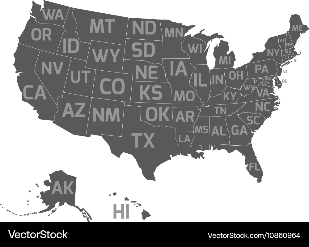 Map of usa with state abbreviations Royalty Free Vector