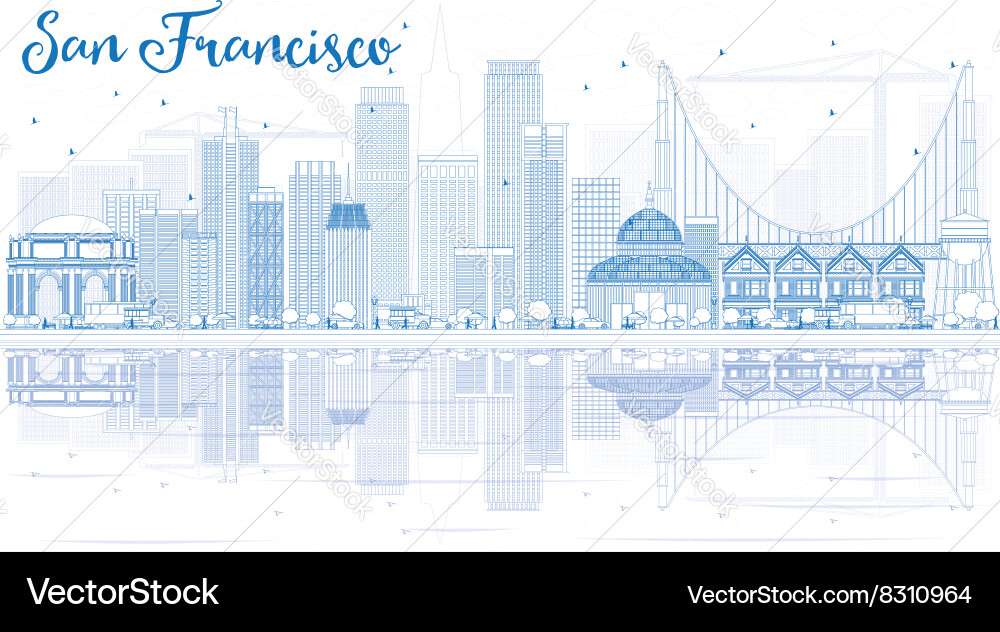 Outline san francisco skyline Royalty Free Vector Image