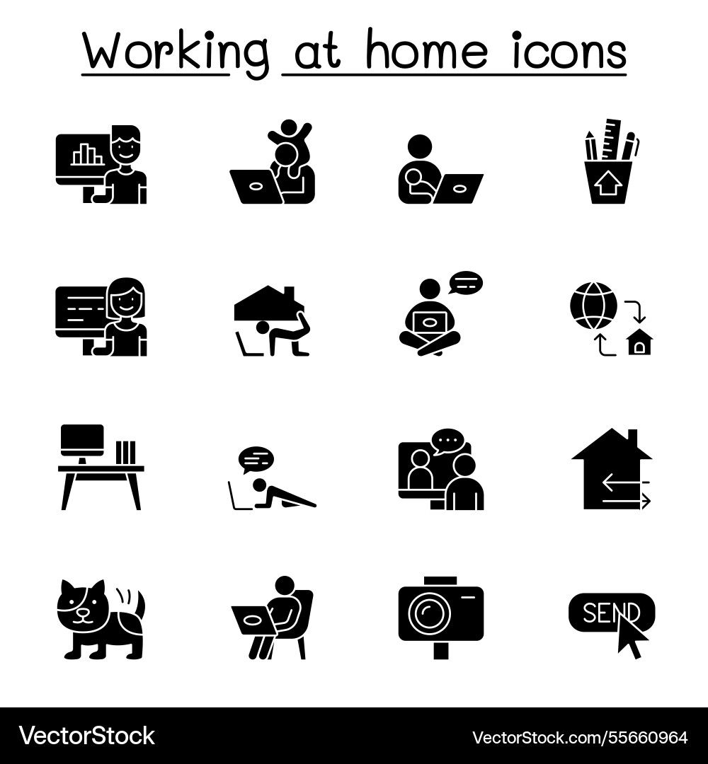 Work from home icons set in glyph style Royalty Free Vector