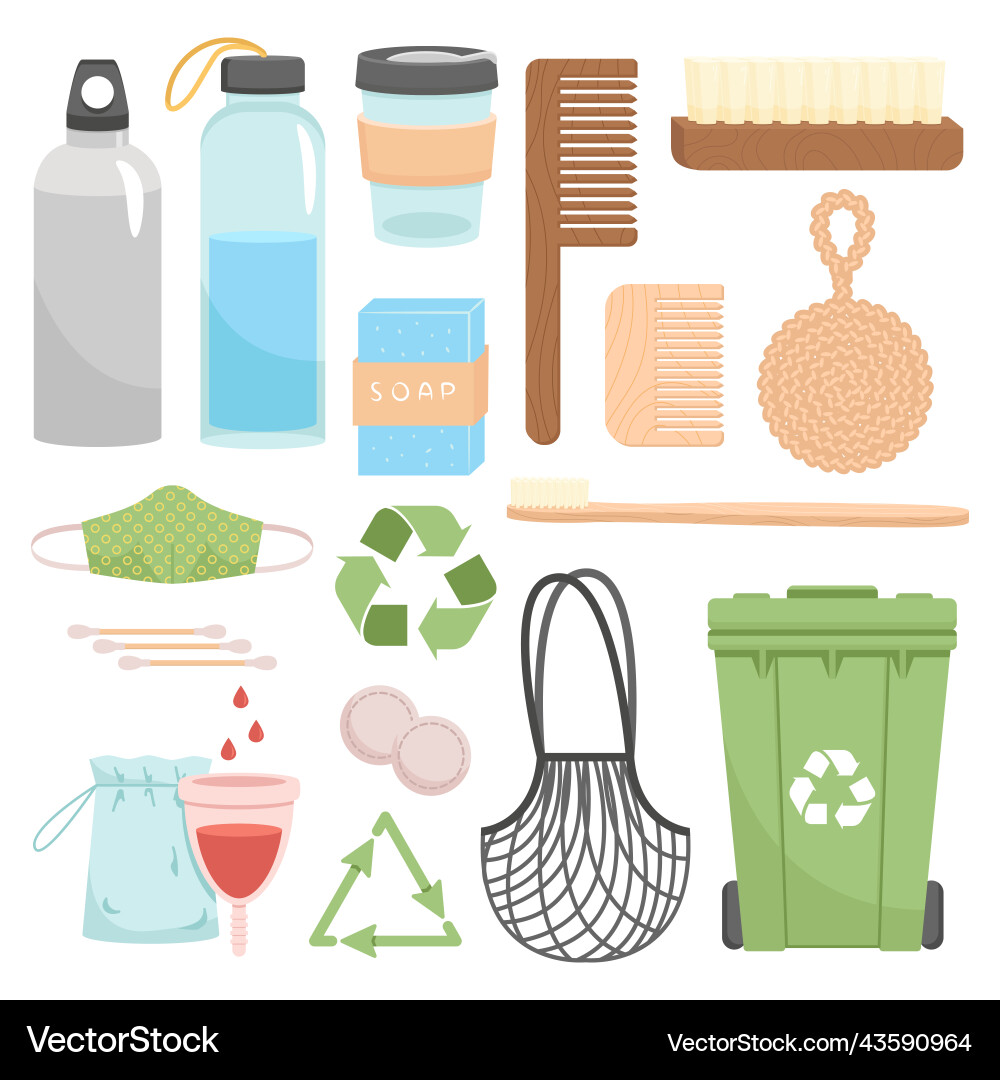 Zero waste recycle and reusable products Vector Image