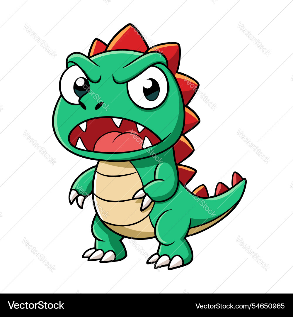 Cute angry dinosaur cartoon on white background Vector Image
