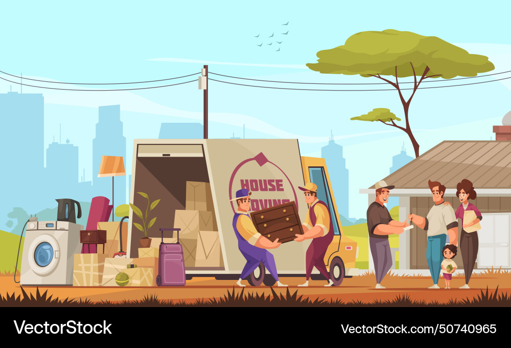 House moving cartoon composition Royalty Free Vector Image