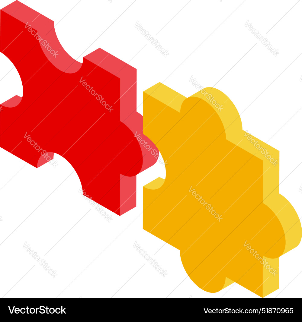 Red and yellow puzzle pieces connecting together Vector Image