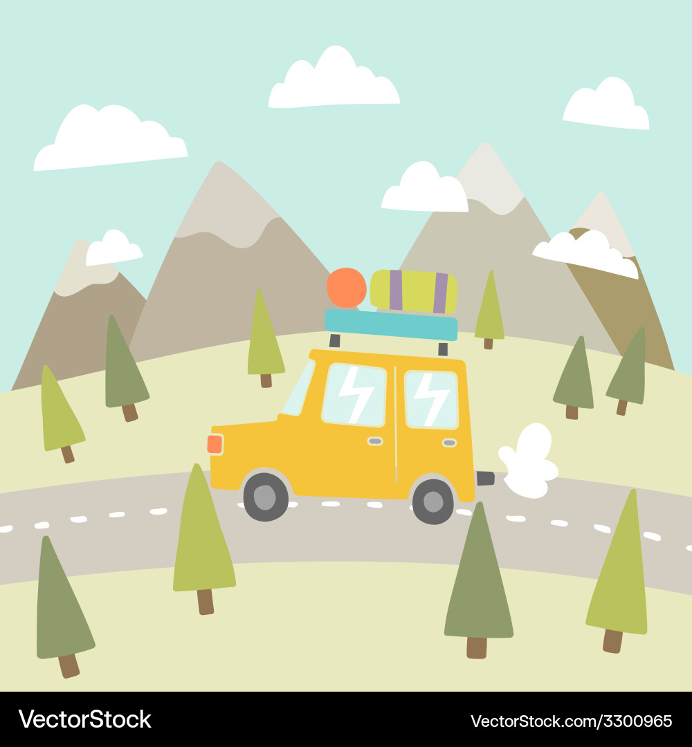 Road trip mountain landscape Royalty Free Vector Image
