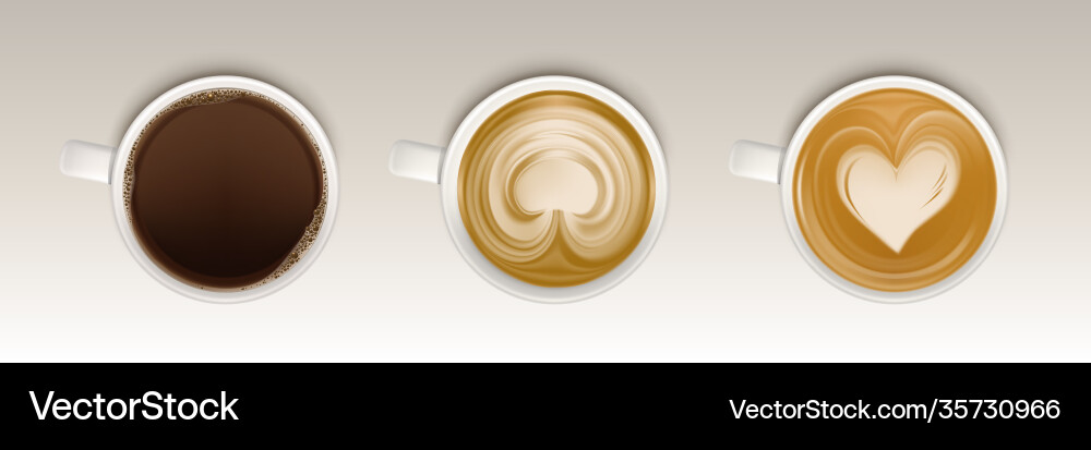Coffee cups top view set realistic mug with drink Vector Image