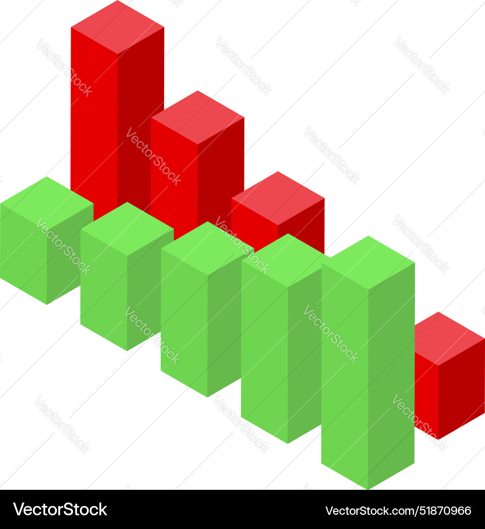 Isometric bar chart showing decreasing trend Vector Image