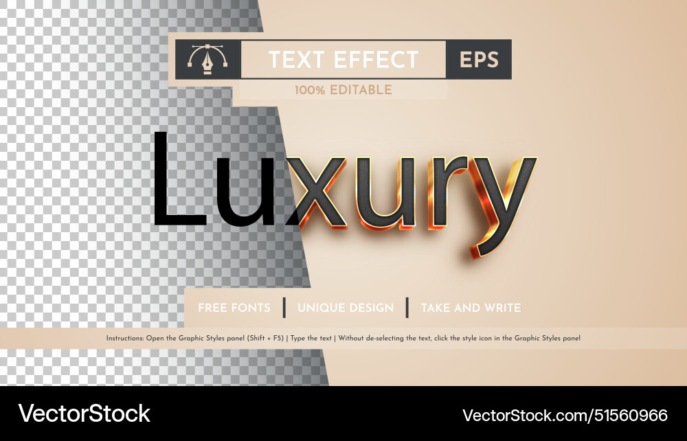 Luxury editable text effect graphic style Vector Image