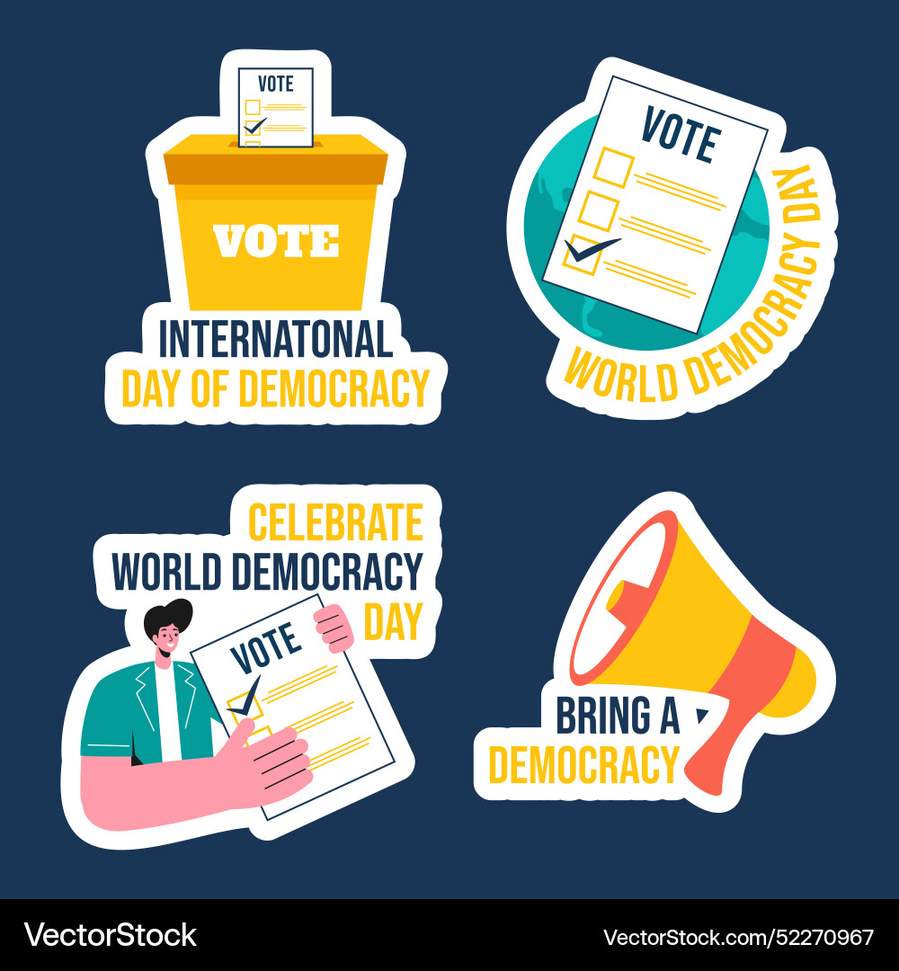 Democracy day label flat cartoon hand drawn Vector Image