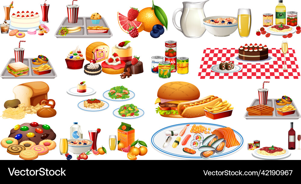 Foods and beverages set Royalty Free Vector Image