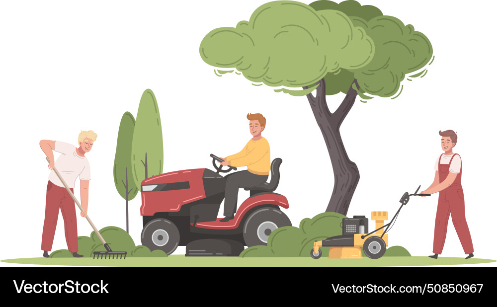 Lawn mowing cartoon Royalty Free Vector Image - VectorStock