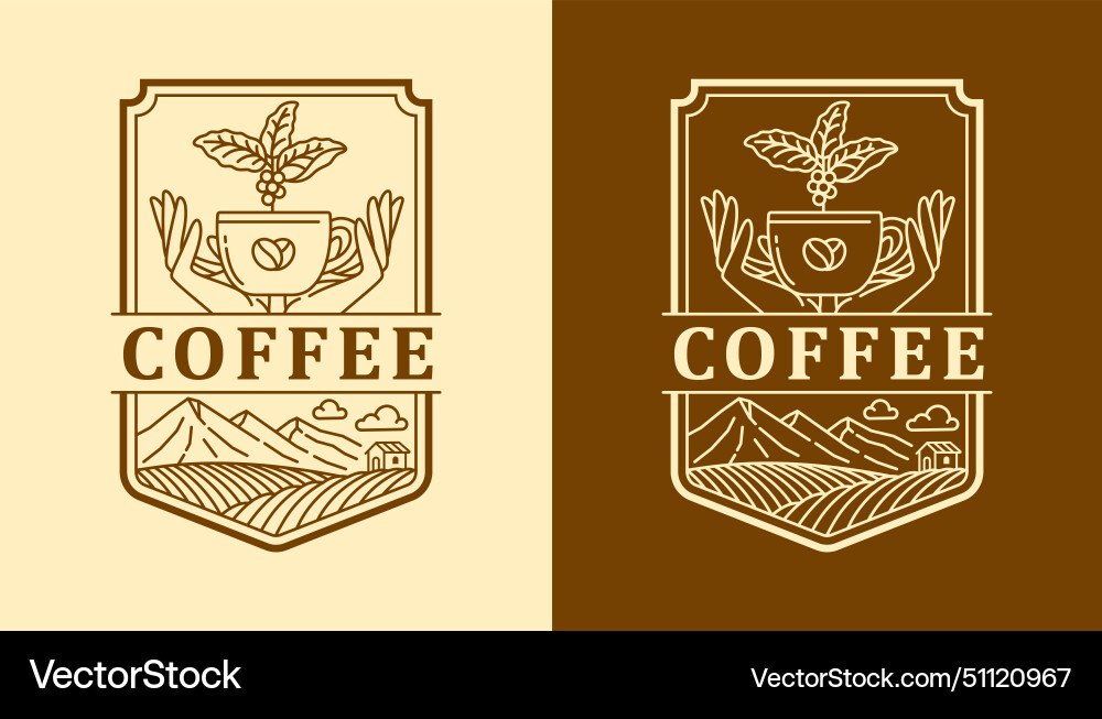 Nature coffee line art design template Royalty Free Vector