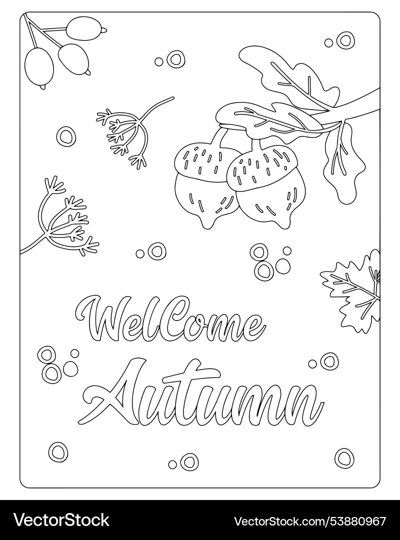 Printable autumn mushroom coloring page for kids Vector Image