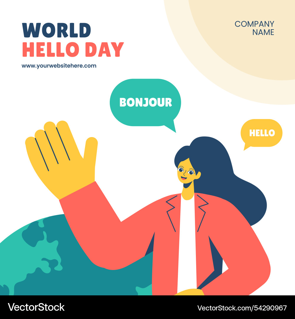World hello day social media template in fun Vector Image