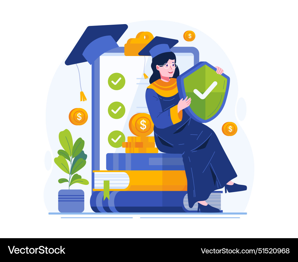 A happy female student gets education insurance Vector Image