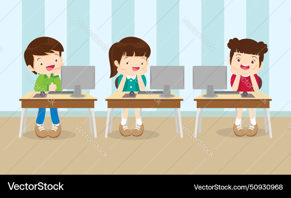 Kids on online learning education courses Vector Image