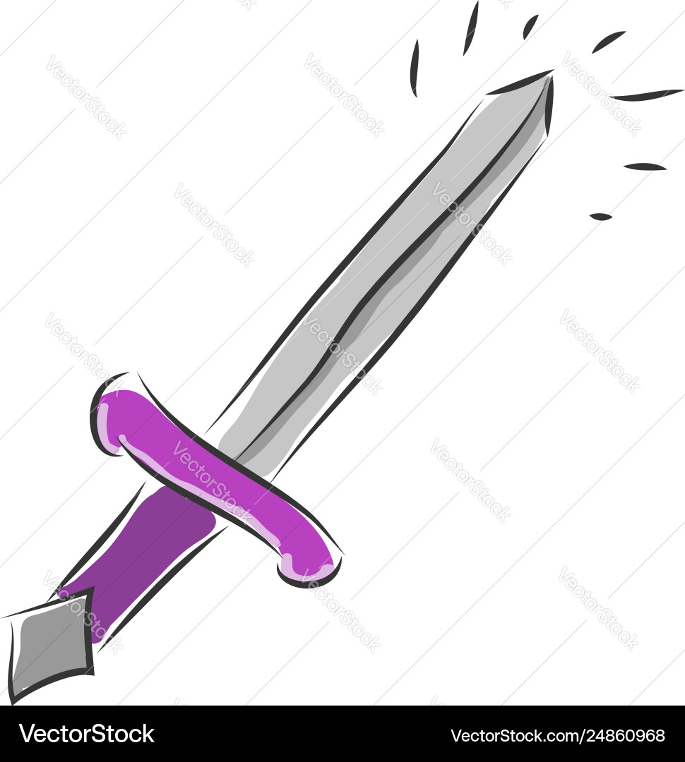 Silver sword with purple handle on white Vector Image