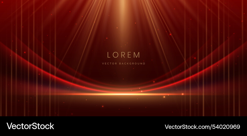 Abstract elegant red curved ray with gold Vector Image