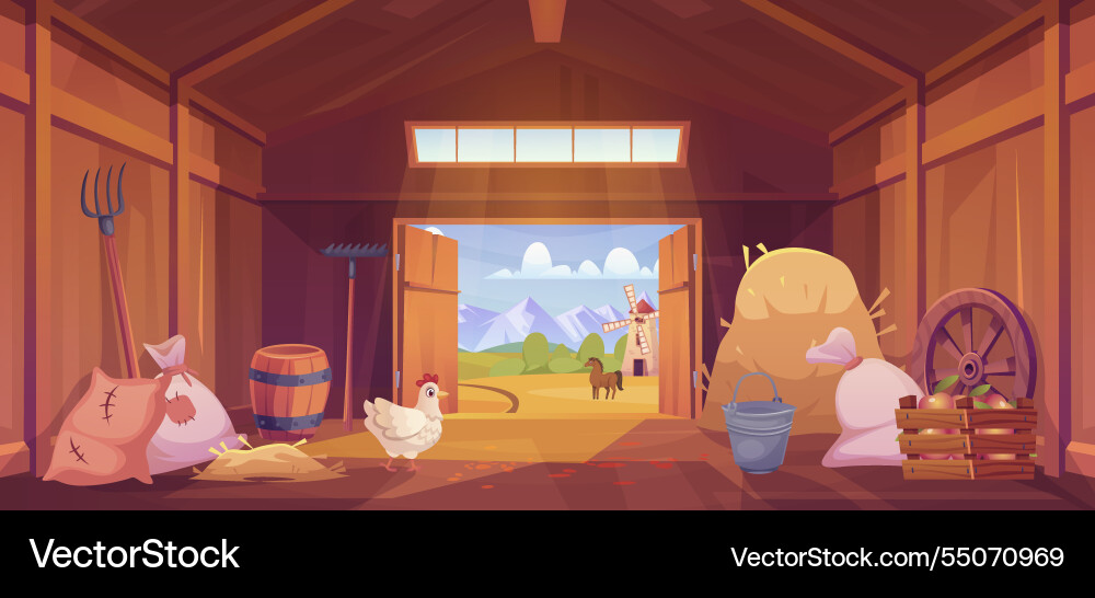 Barn inside interior cartoon shed with window Vector Image