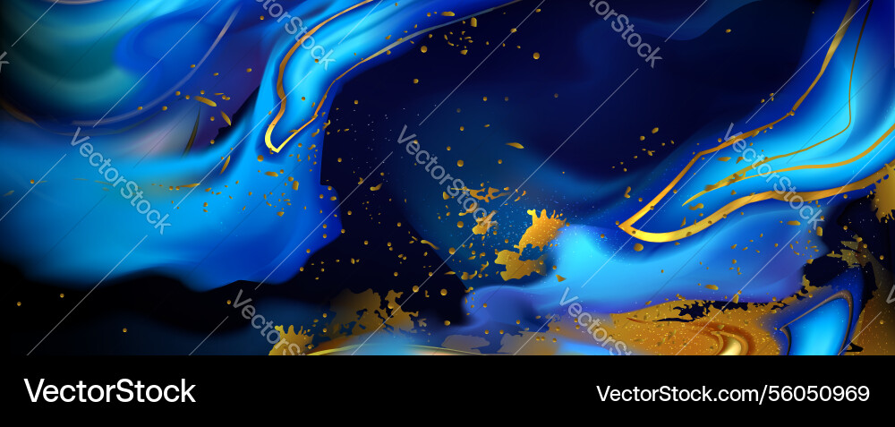 Blue and gold abstract liquid ink background Vector Image