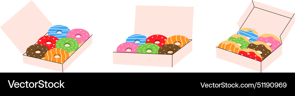 Box donuts bakery sweet pastry food Royalty Free Vector