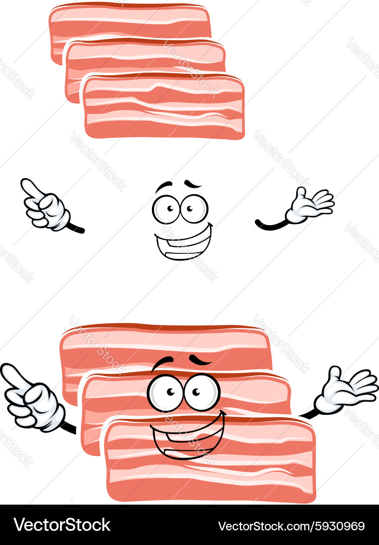Cartoon fresh bacon rashers character Royalty Free Vector