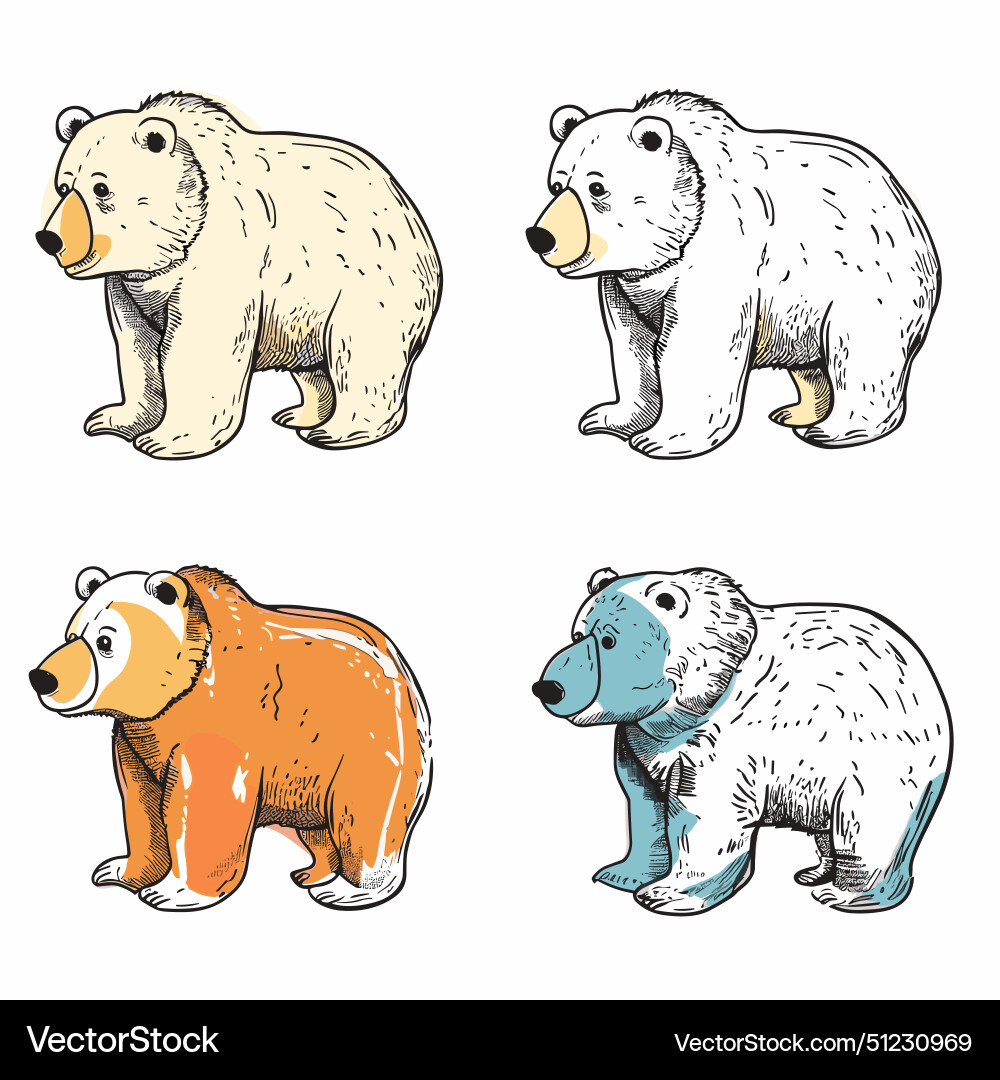 Four bears different colors styles Royalty Free Vector Image
