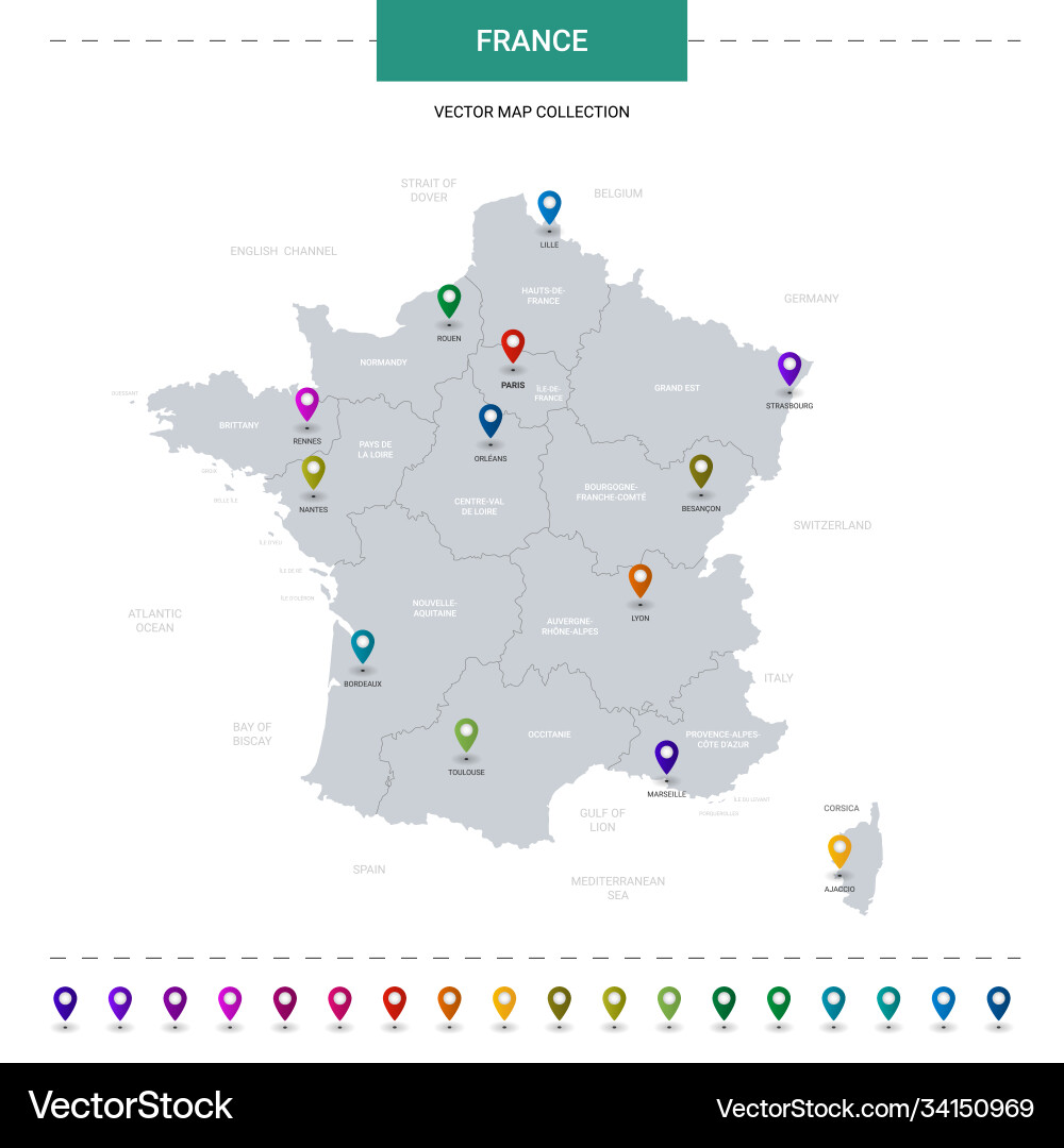 France map with location pointer marks Royalty Free Vector