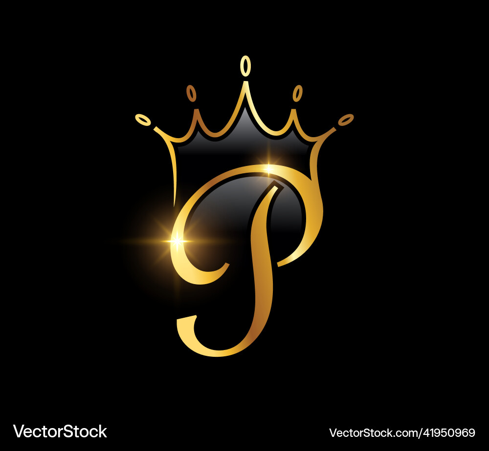 Golden monogram crown initial letter p Royalty Free Vector
