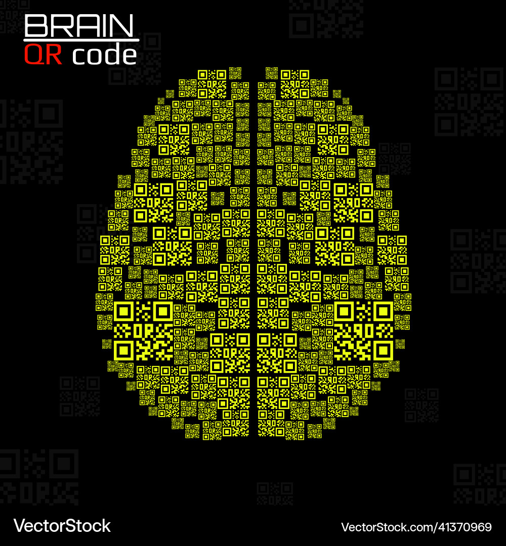 Qr code brain silhouette human Royalty Free Vector Image