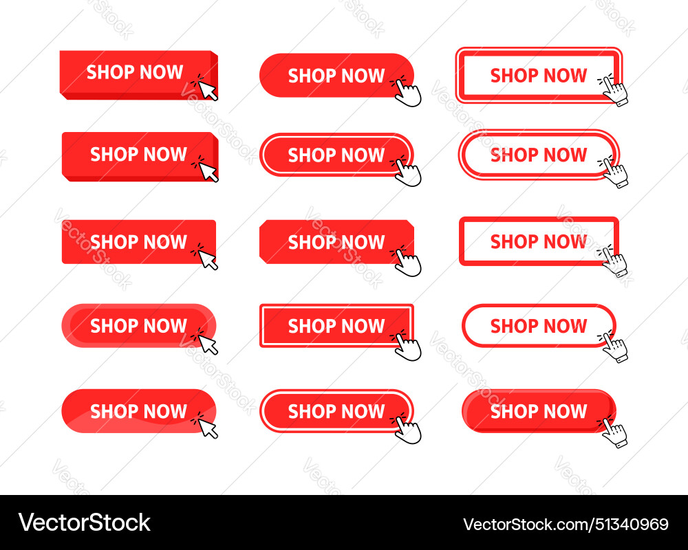 Shop now button with pointer clicking web Vector Image