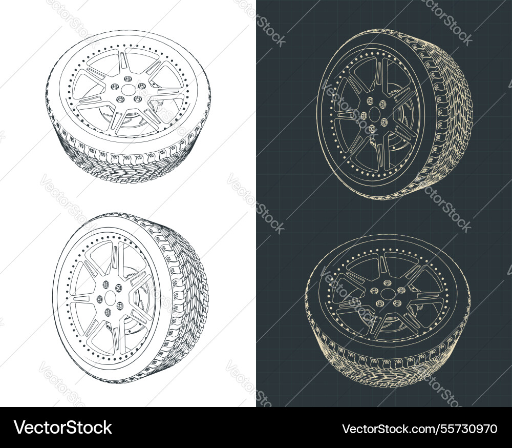 Car wheel blueprints Royalty Free Vector Image